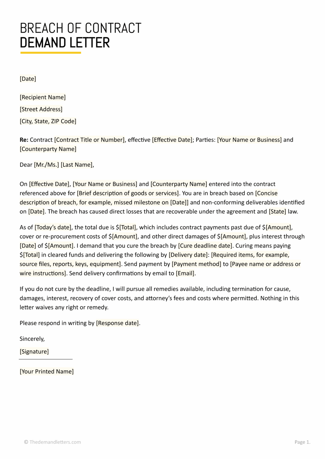 Demand Letter for Payment (Sample and Template) - TDL