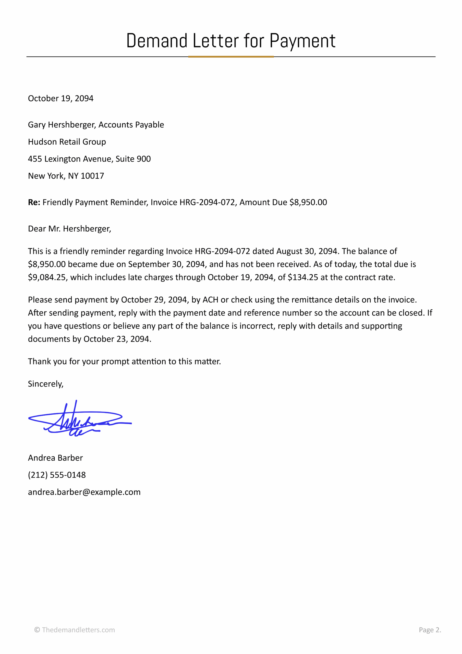 Demand Letter for Payment (Sample and Template) - TDL